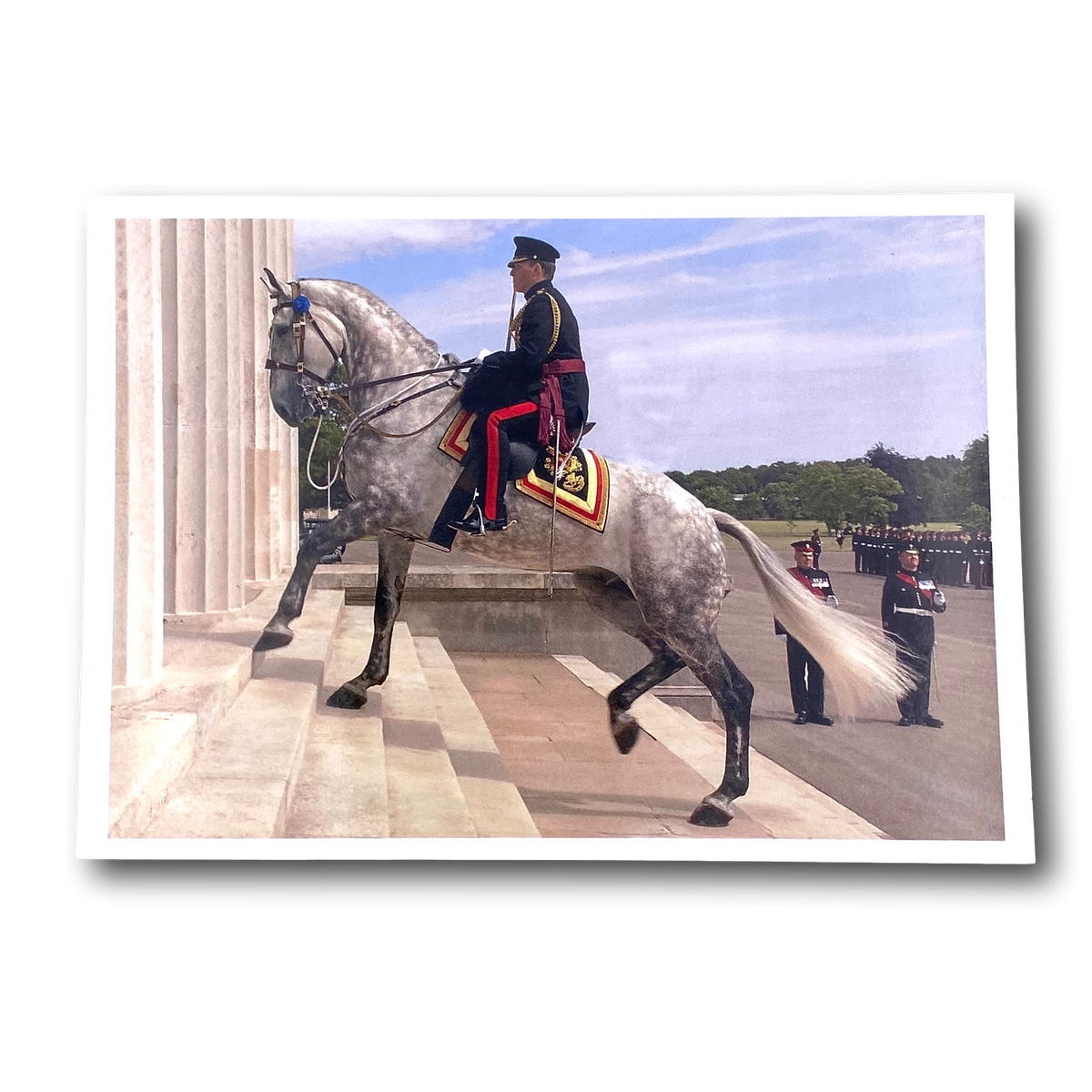 Postcard-Horse climbs Old College steps at RMAS – Sandhurst Trust